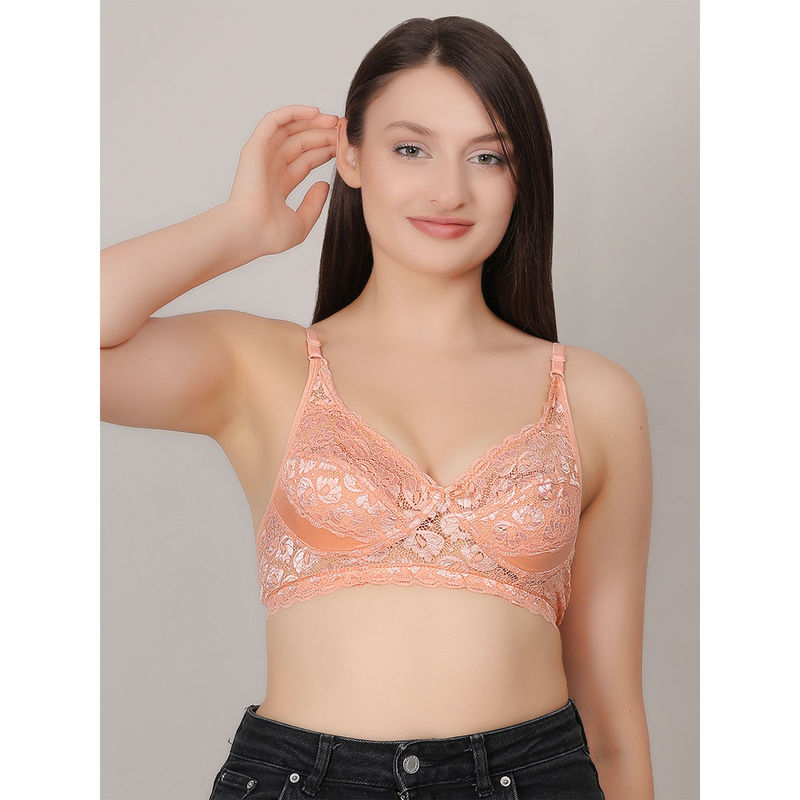 Buy Mod & Shy Peach Self Design Non-Wired Non-Padded Medium Coverage T-Shirt Bra Online