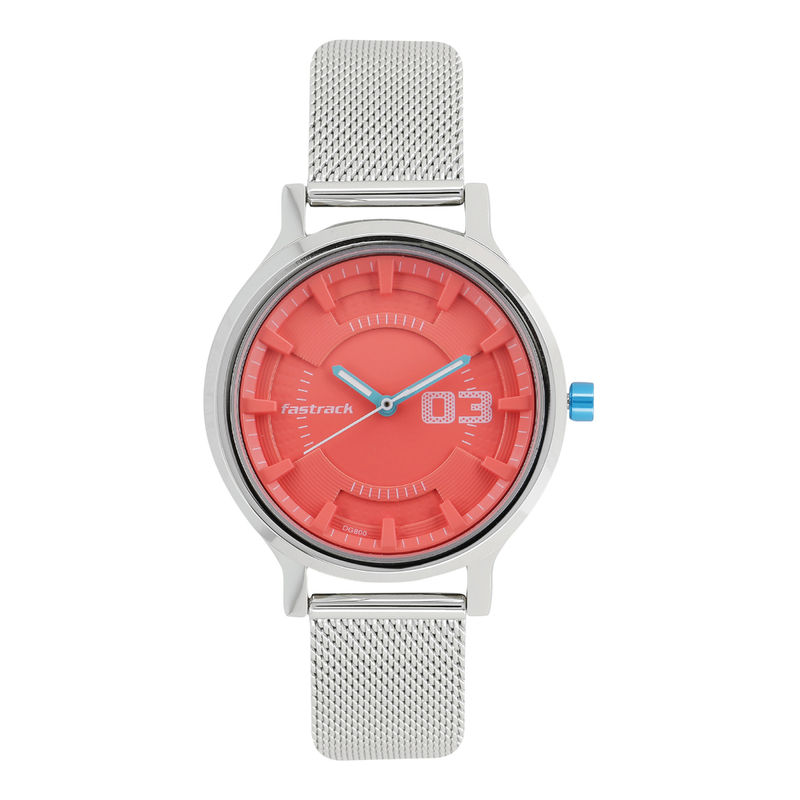 Buy Fastrack Loopholes Red Dial Stainless Steel Strap Watch Online
