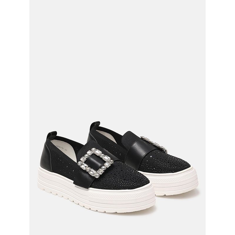 Buy PAZZION Women Black Callie Crystal Stretch-Knit Platform Sneakers ...