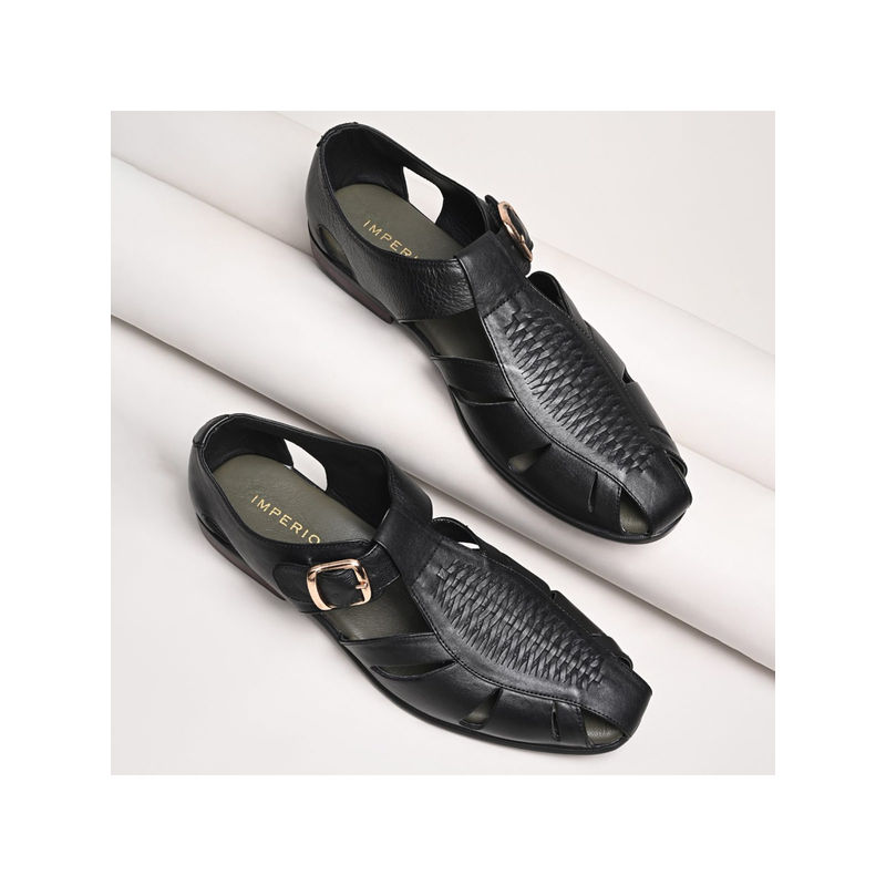 Buy Imperio Black Men Leather Pathani Sandals Online