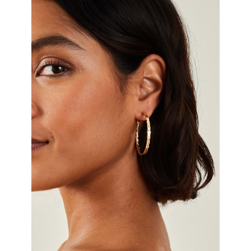 Buy Accessorize London 14K Real Gold Plated Textured Thick Hoop Online