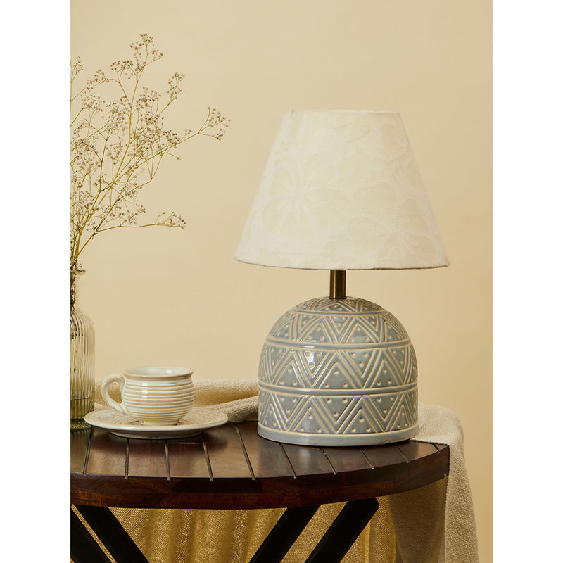 Buy Fabindia Utkeern Maaya Engarved Table Lamp - Blue Online