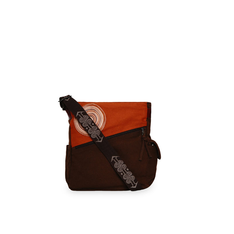 Buy Anekaant Classic Brown & Rust Canvas Messenger Bag Online