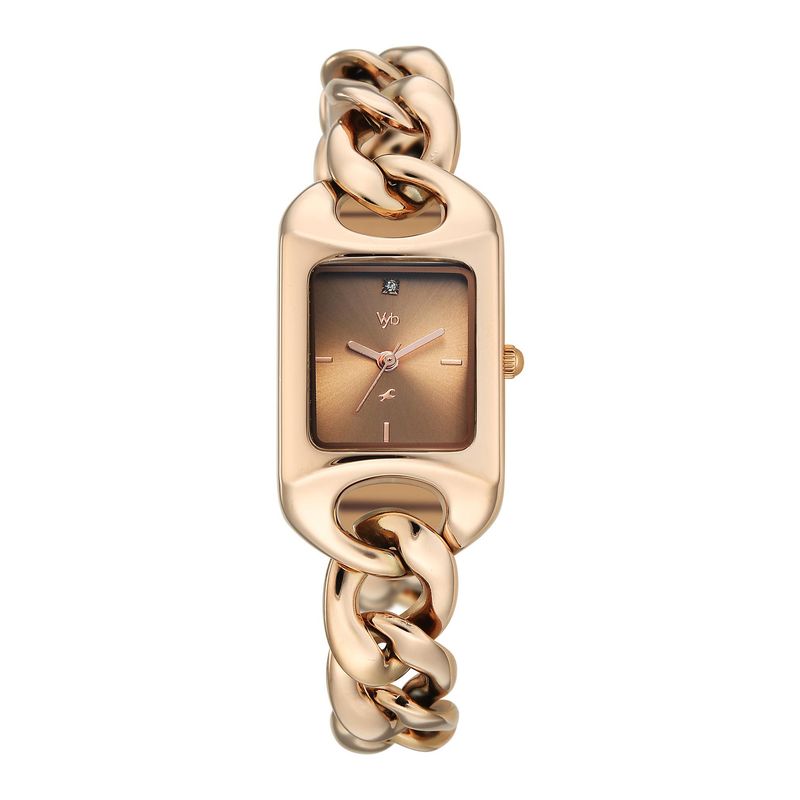 Buy Fastrack Vyb Prodigy Quartz Mocha Brown Dial Rose Gold Alloy Strap ...