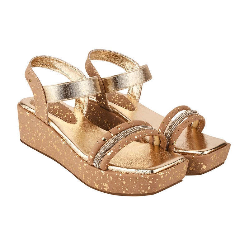 Buy Shoetopia Rhinestone Detailed Copper Shiny Platform Heeled Sandals ...