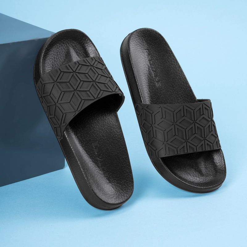 Buy Red Tape Women Textured Black Sliders Online
