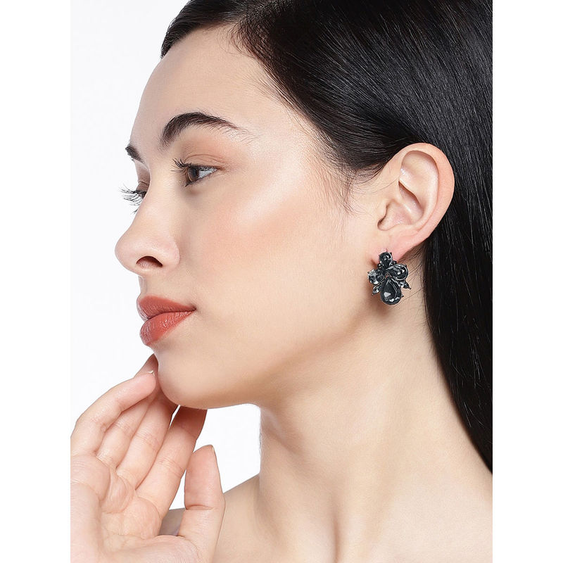 Buy OOMPH Black Floral Crystal Fashion Ear Drop Earrings Online