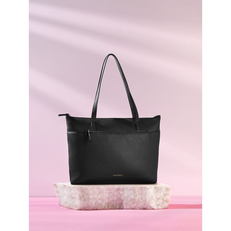 Buy Accessorize London Women's Black Front Pocket Tote Bag (M) Online