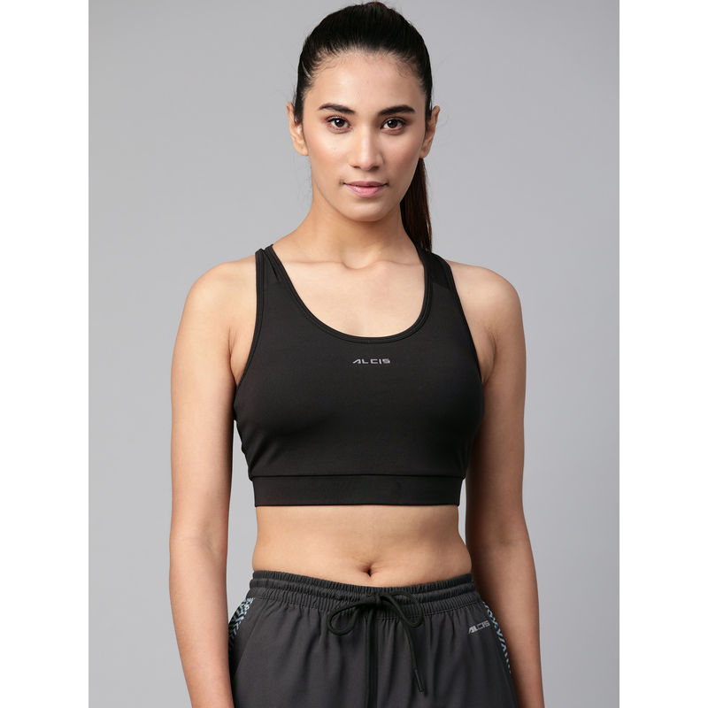 Buy Alcis Black Solid Non-Wired Lightly Padded Workout Bra ...