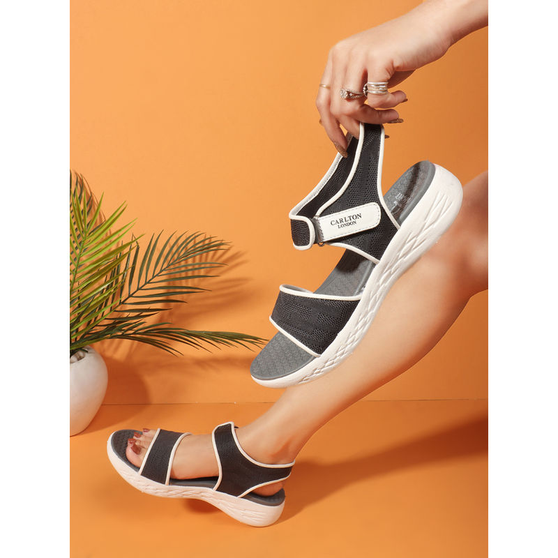 Buy Carlton London Grey Velcro Round Toe Women Sandals Online