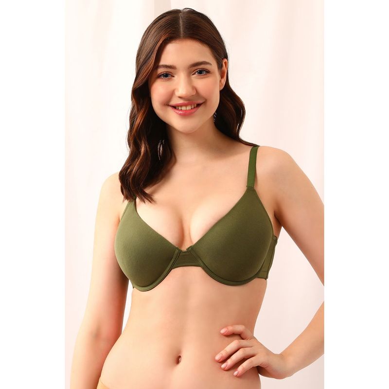 Buy Clovia Cotton Lightly Padded Demi Cup Underwired Plunge Bra - Green Online
