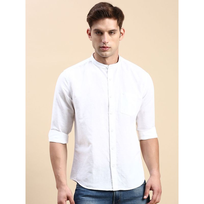 Buy SHOWOFF Men Mandarin Collar White Slim Fit Solid Shirt Online