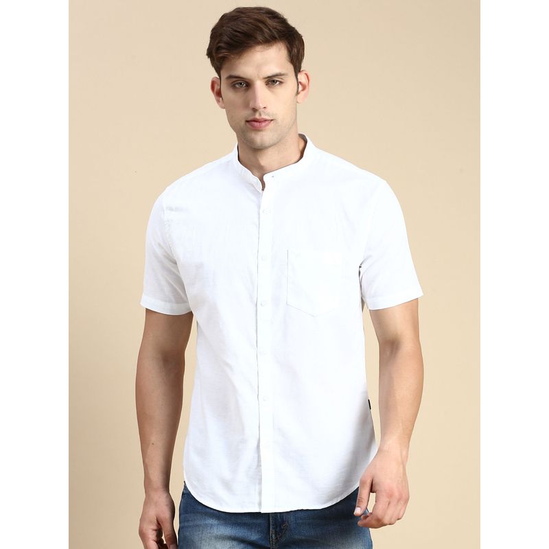 Buy SHOWOFF Men Mandarin Collar White Slim Fit Solid Shirt Online