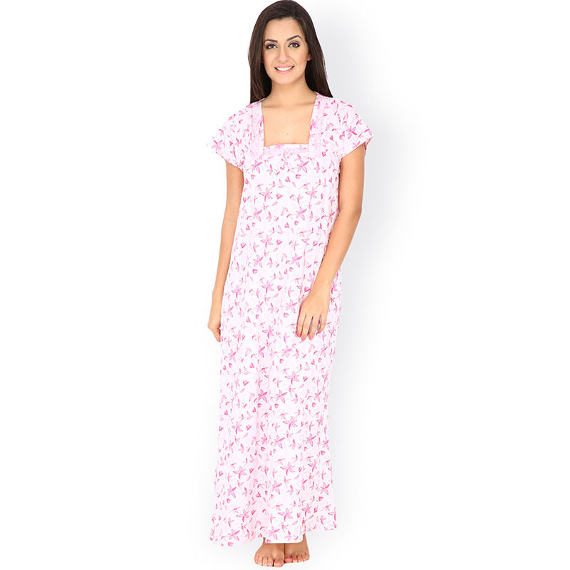 Buy Secret Wish Women's Hosiery Light Pink Printed Nighty (Free Size ...