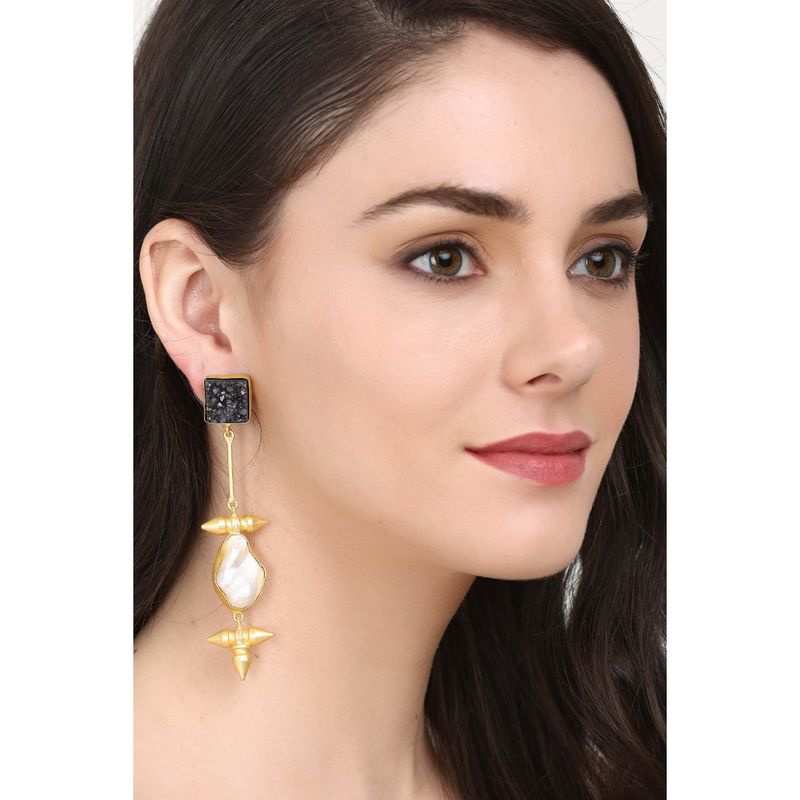 Buy Royal Pitarah Black and White Druzy Pearl Rage Long Earrings Online