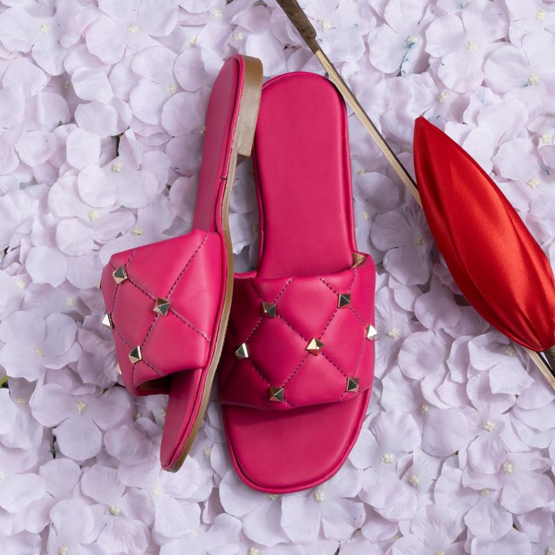 Buy Shoetopia Women Magenta Gold-toned Embellished Open Toe Flats Online