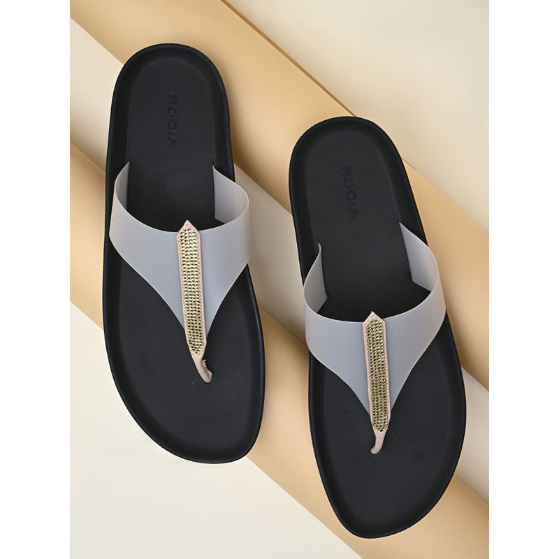 Buy ROCIA Beige Women Diamond Studded Vinyl Sandals Online