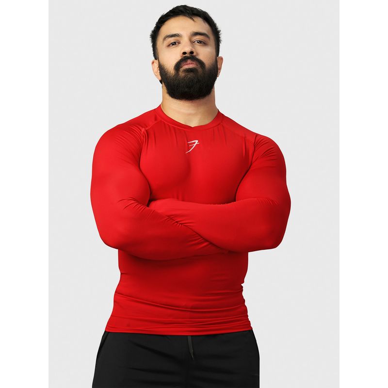 Buy FUAARK Mens Red Compression Full Sleeves Sports and Gym T-Shirt Online