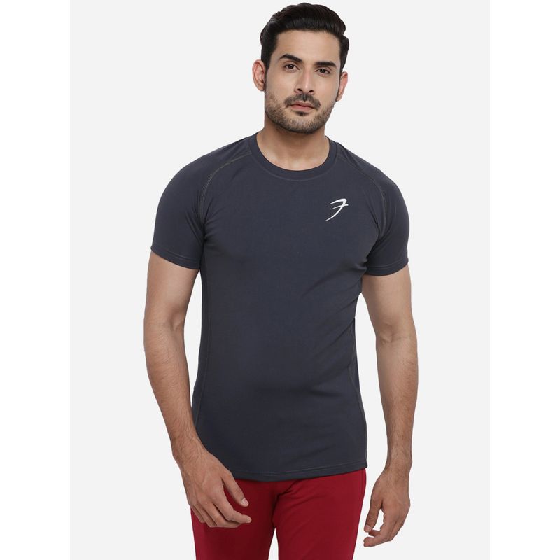 Buy FUAARK Mens Grey Performance Polyester Crew Neck Slim Fit Sports ...