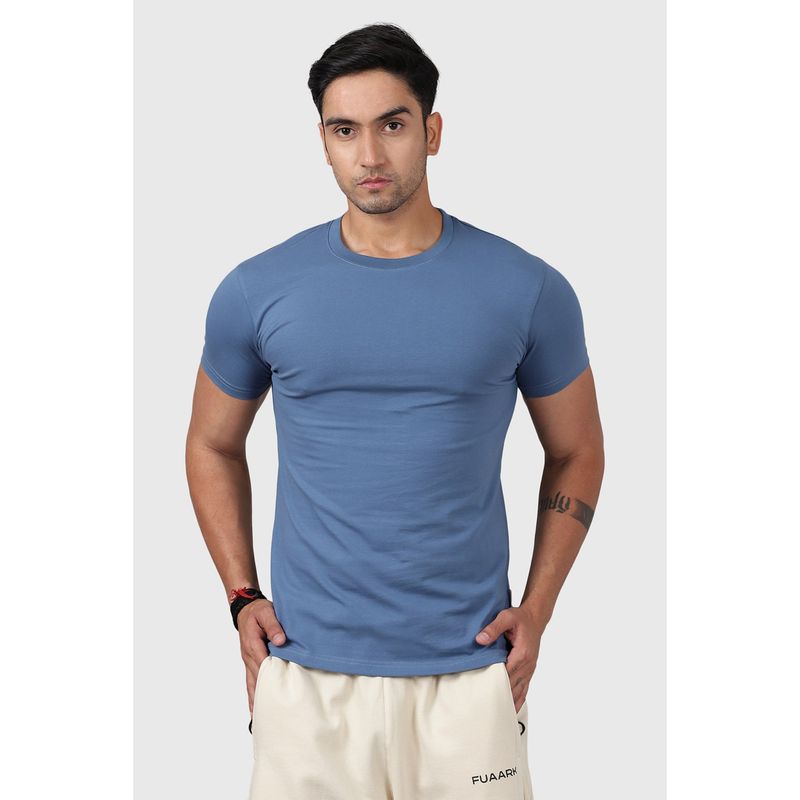 Buy FUAARK Blue Legacy Cotton Crew Neck Slim Fit Sports and Gym T-Shirt ...