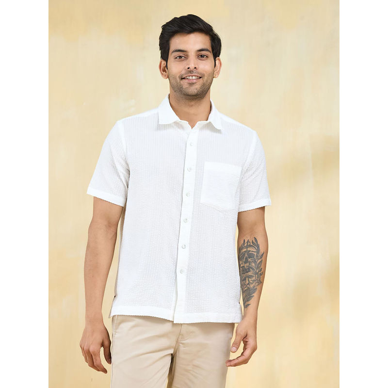 Buy Fabindia White Cotton Straight Fit Shirt Online