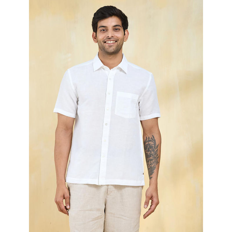 Buy Fabindia White Linen Blend Regular Shirt Online