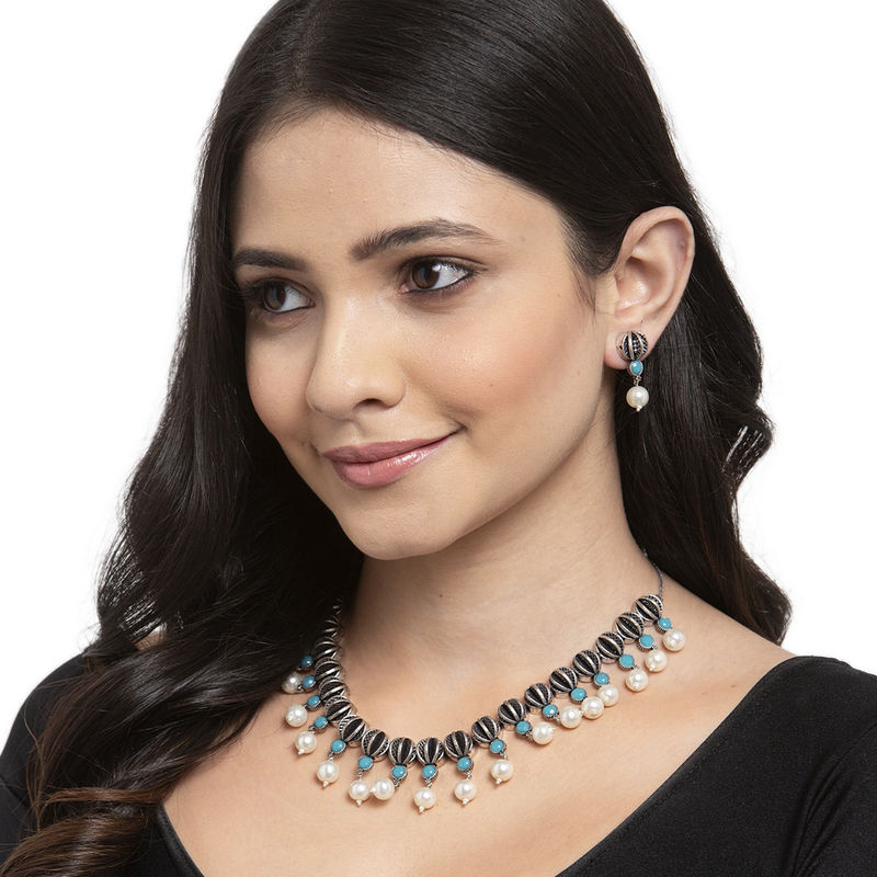 Buy PANASH Oxidised Silver-plated Stone-studded Handcrafted Jewellery ...