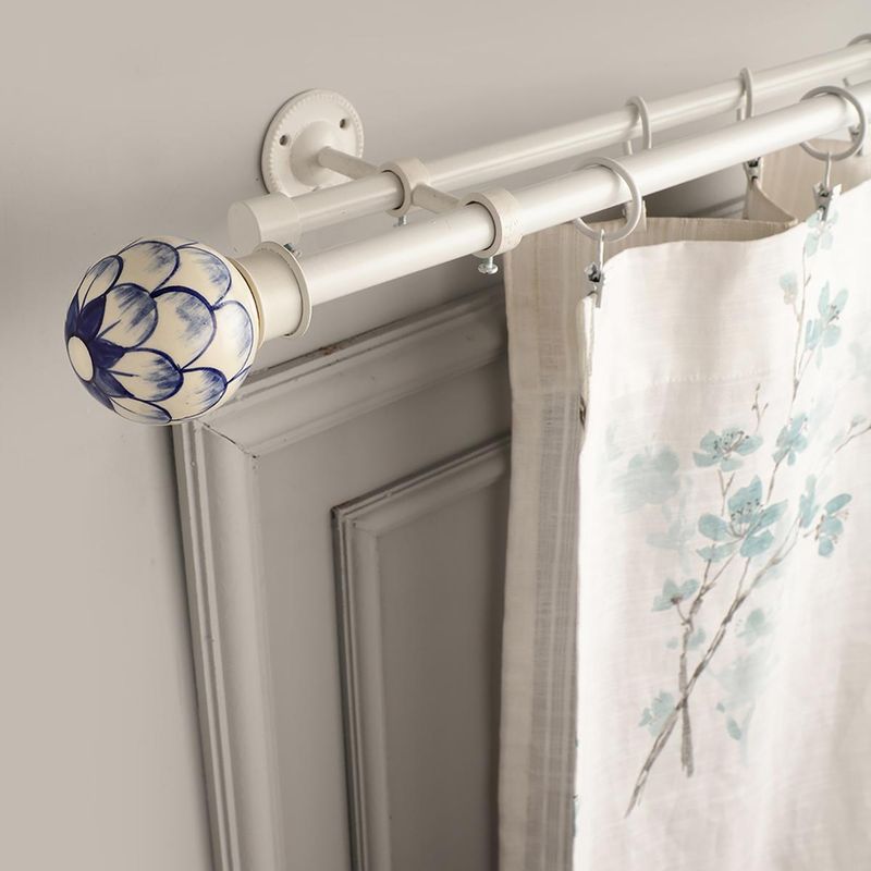 Buy The Decor Mart Extendable Double Curtain Rod Blue Pottery Finial ...