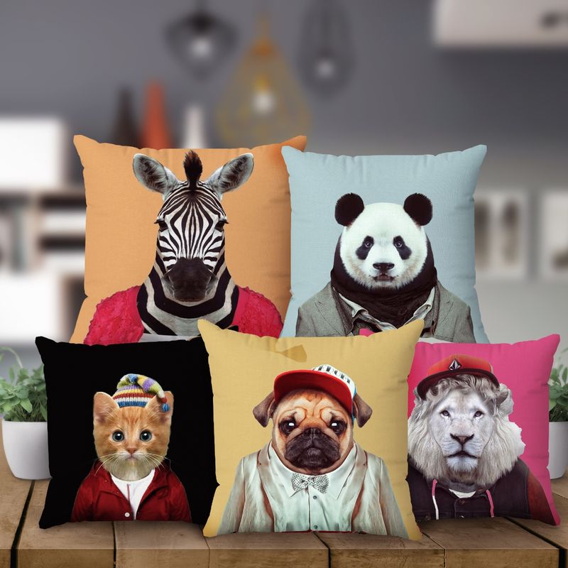 Buy Rubix home Multicolour Animal Print Cushion Covers Pack of 5 Online
