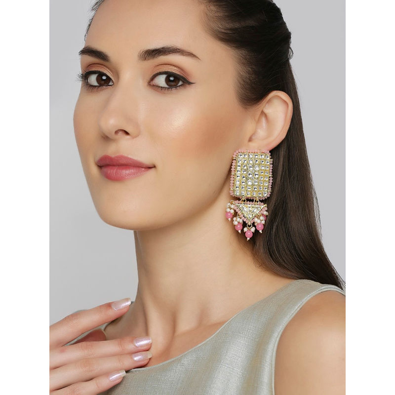 Buy OOMPH Jewellery Pink Beads & Kundan Jadau Large Drop Earrings Online