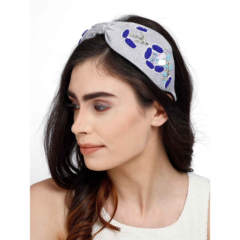 Buy Anekaant Grey and Multi Floral Velvet Hair Band Online