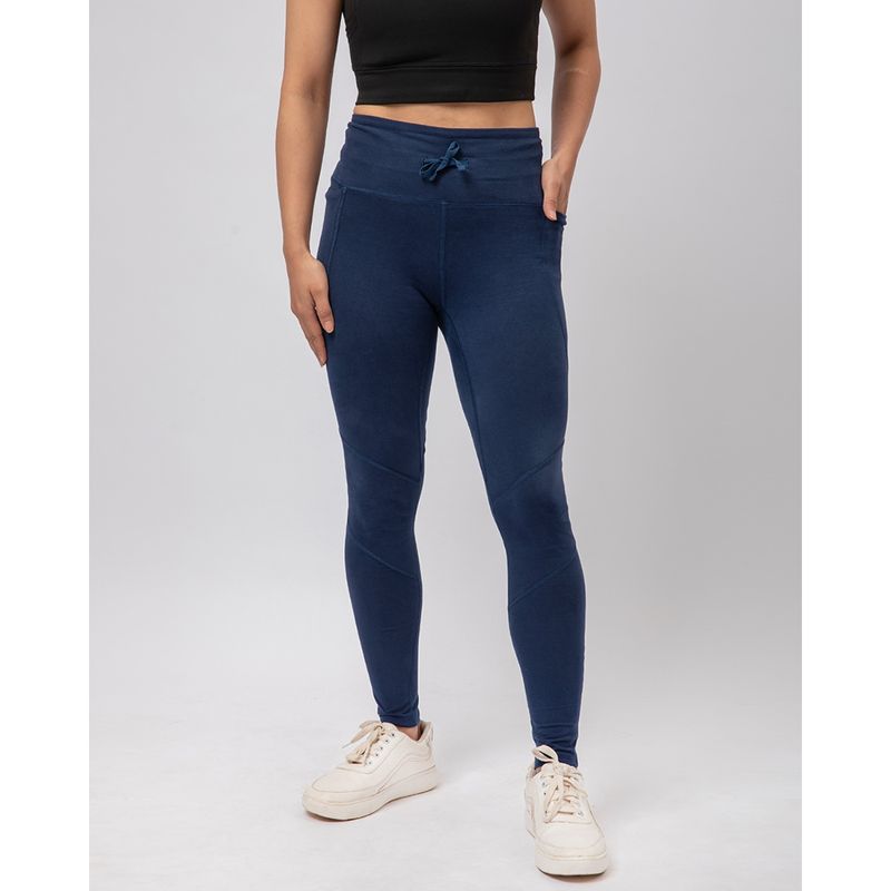 BlissClub Women Navy Move Free Cotton Leggings with Drawstring: Buy ...