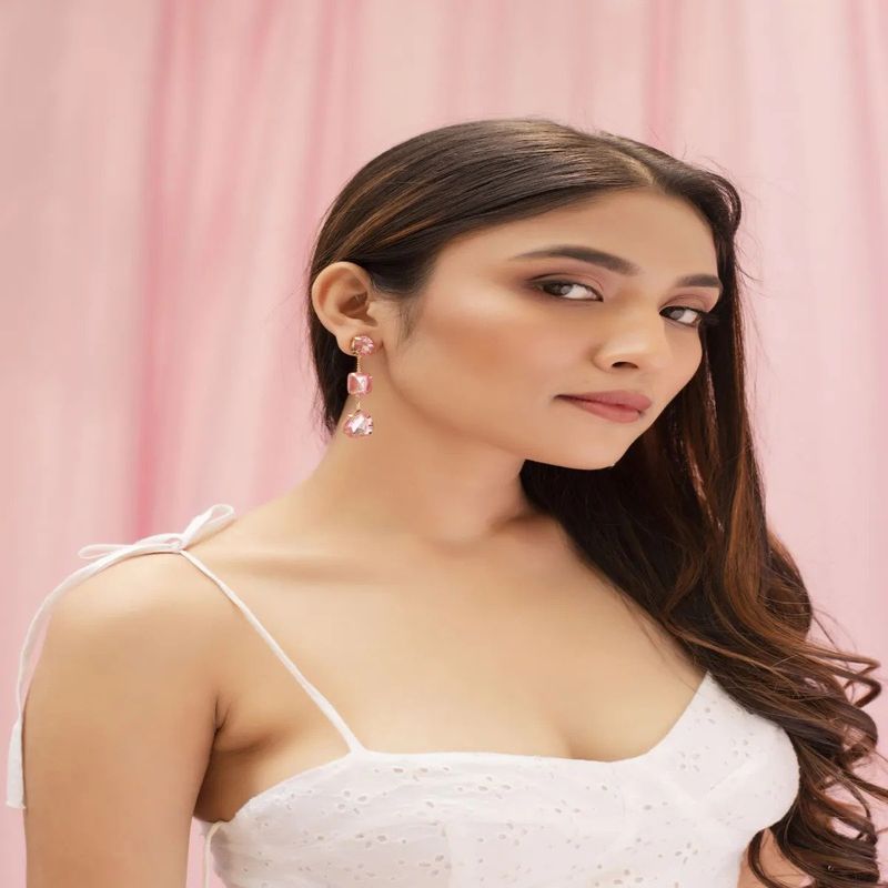 Buy Jewelz Style Pink Stones Studded Dangle And Drop Earrings For The ...