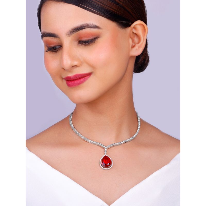 Buy GIVA Sterling Silver-Red Stone Titanic Necklace for Womens Online