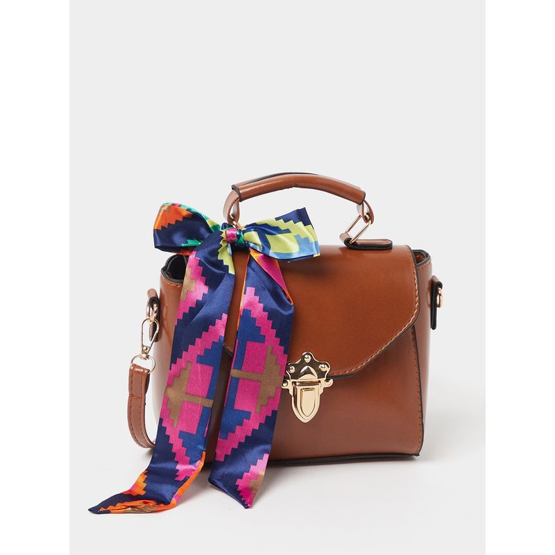 Buy Styli Push Lock Closure Flap Handbag with Scarf Detail Online