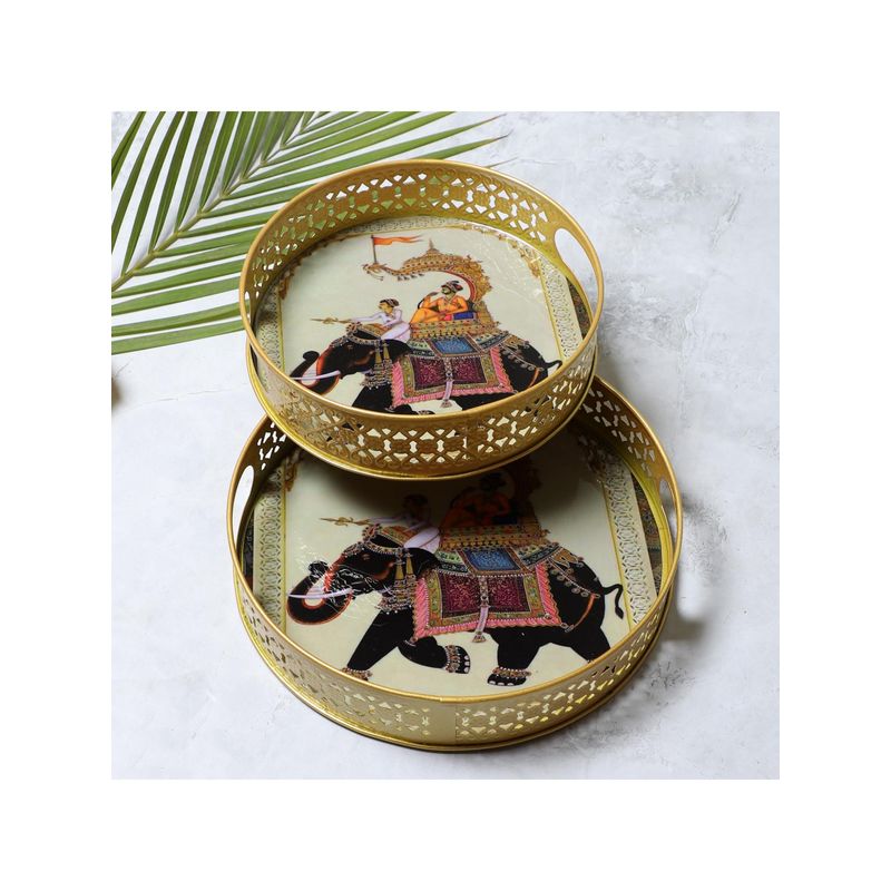 Buy Amaya Decors Multi-Color Elephant Platters (Pack of 2) Online
