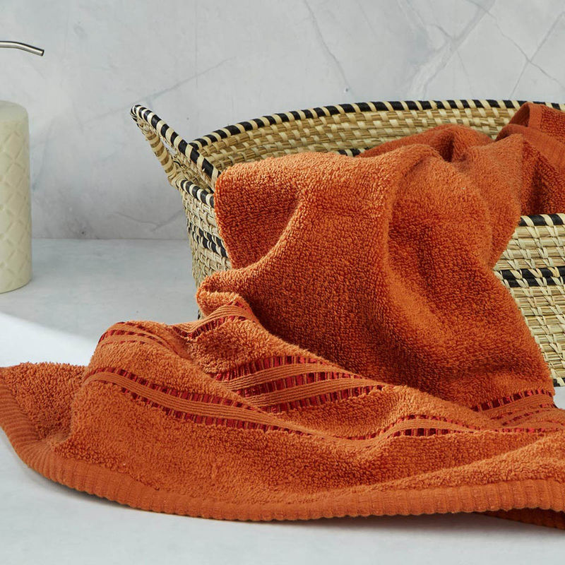 Buy Fabindia Rust Solid Ayan Woven Cotton Hand Towel Online