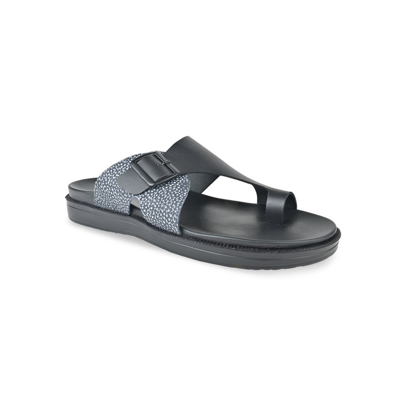 Buy REGAL Black Men Solid Casual One Toe Leather Sliders Online