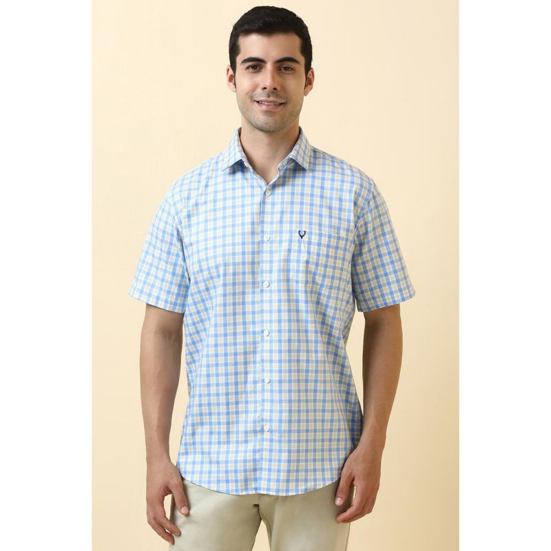 Buy Allen Solly Men Cotton Checks Collar Neck Slim Fit Light Blue Shirt ...