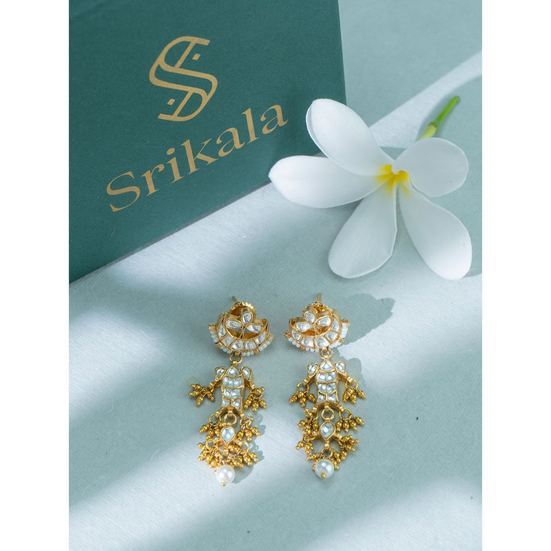 Buy Srikala Golden Kundan Elegance Drop Earrings Online