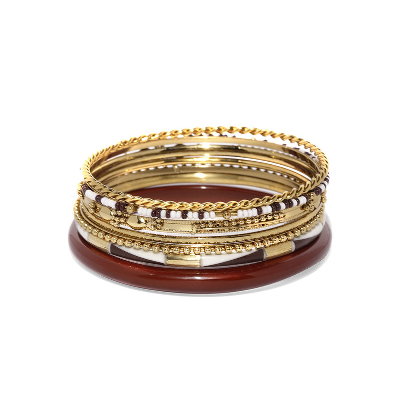 Buy Toniq Set Of 7 Gold-Toned & Maroon Bangles Online