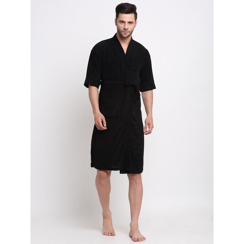 Buy Creeva Unisex Micro Terry Black Soft and Lightweight Kimono Style ...