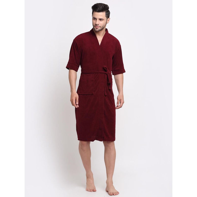 Buy Creeva Unisex Micro Terry Maroon Soft and Lightweight Kimono Style ...