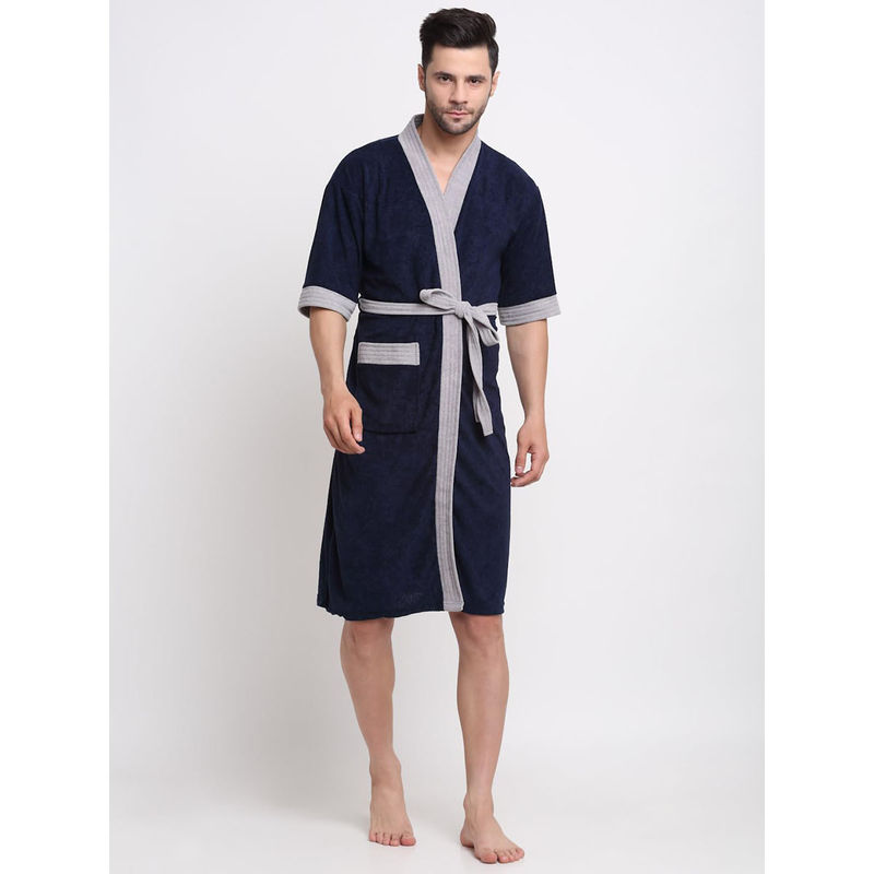 Buy Creeva Unisex Micro Terry Navy Blue Soft and Lightweight Kimono ...