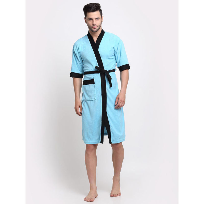 Buy Creeva Unisex Micro Terry Bath Robe Turquoise Soft and Lightweight ...