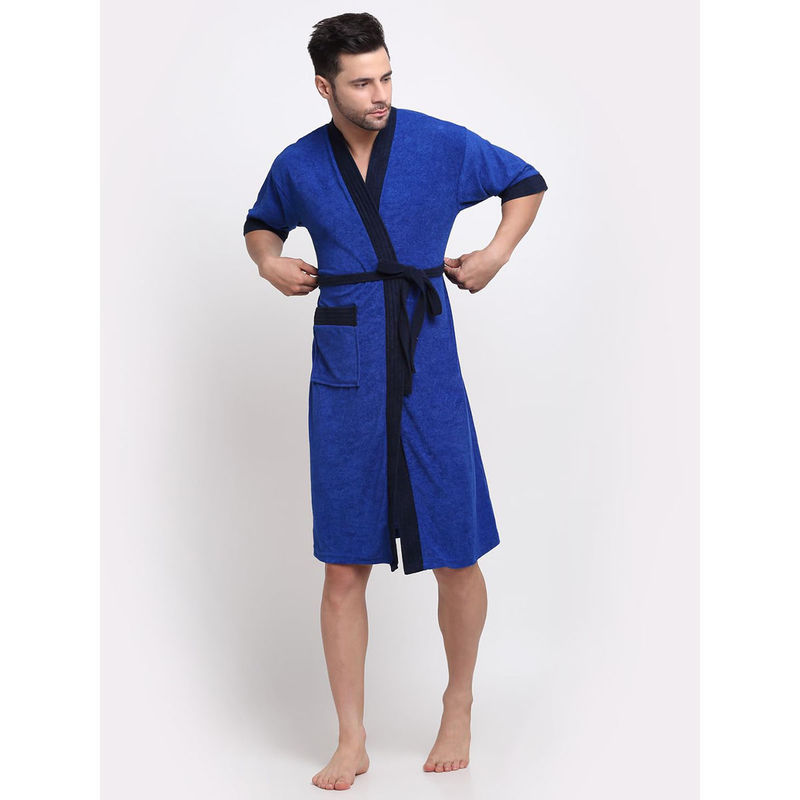 Buy Creeva Unisex Micro Terry Blue Bath Robe Soft and Lightweight ...