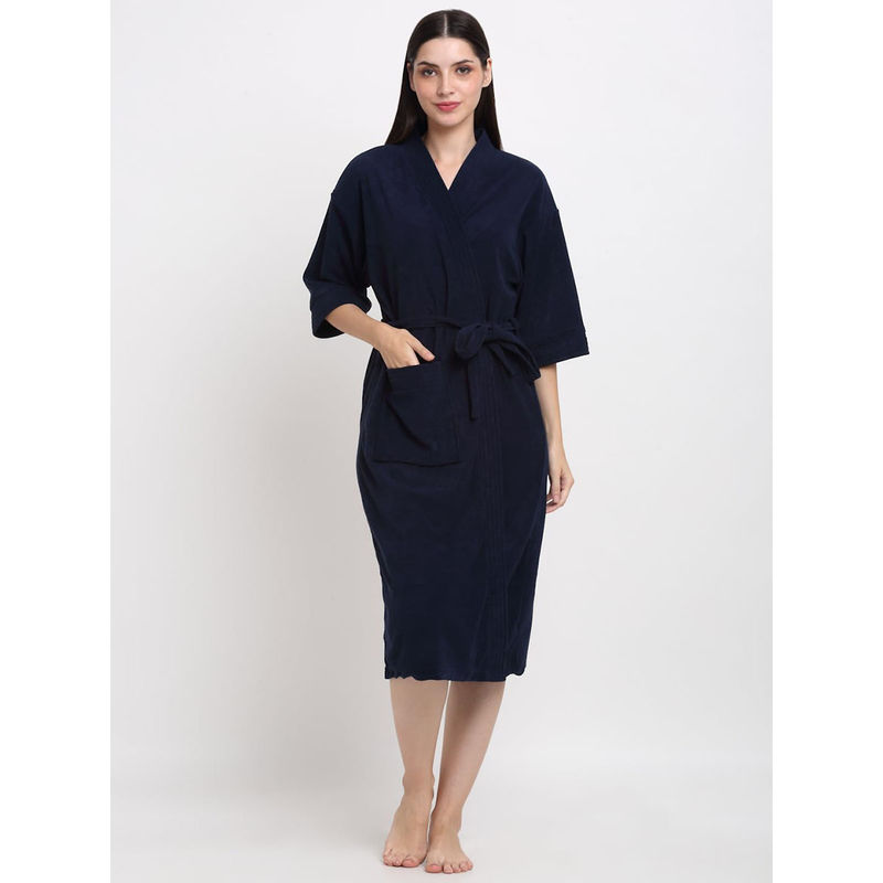 Buy Creeva Unisex Micro Terry Navy Blue Soft and Lightweight Kimono ...