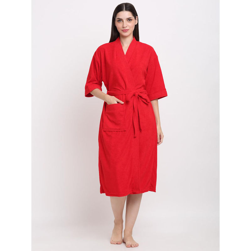 Buy Creeva Unisex Micro Terry Red Soft and Lightweight Kimono Style ...