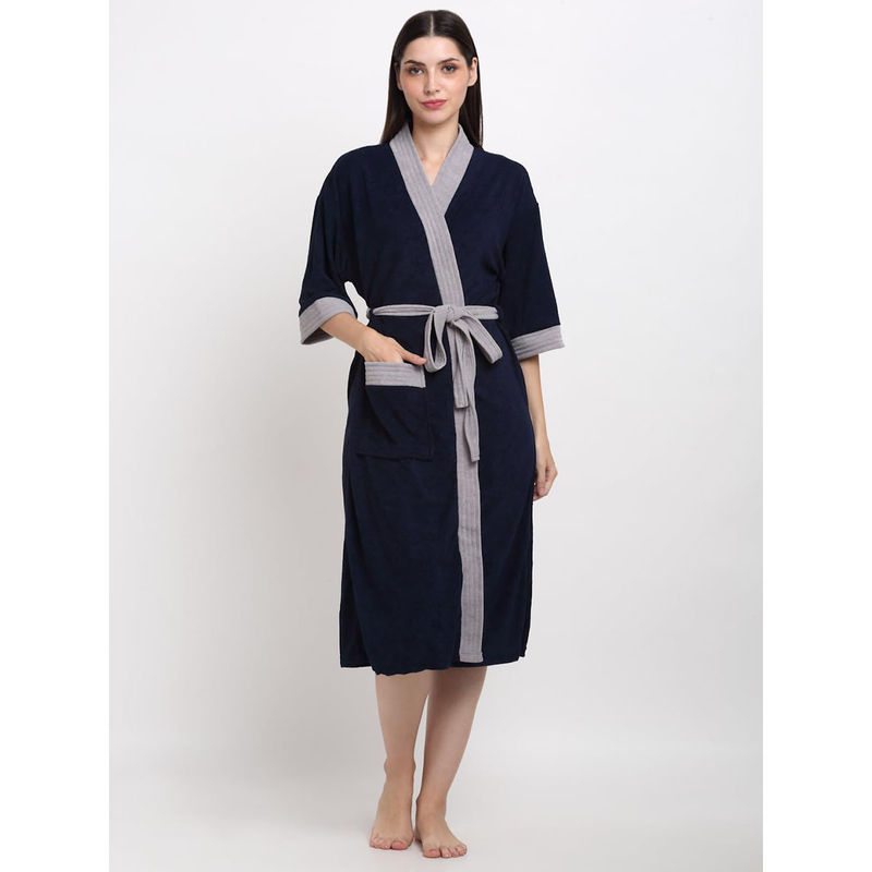 Buy Creeva Unisex Micro Terry Navy Blue Soft and Lightweight Kimono ...