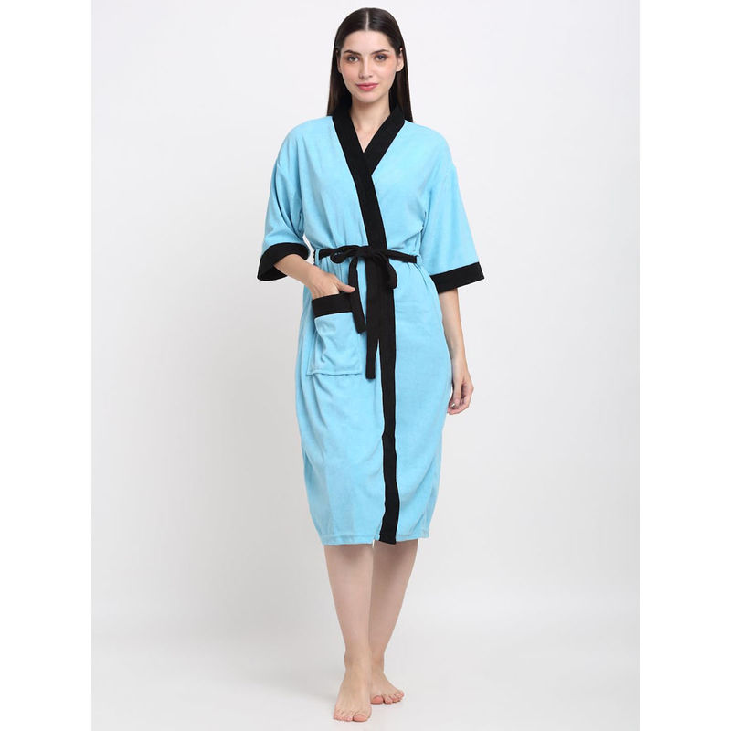 Buy Creeva Unisex Micro Terry Bath Robe Turquoise Soft and Lightweight ...